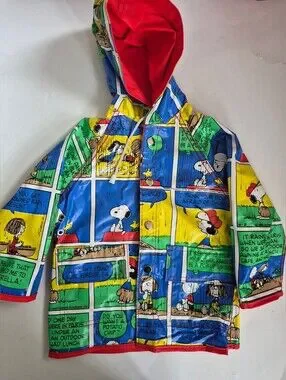 Jackets & Coats | Vintage Peanuts Comic Stripe Red Kids Raincoat Snoopy ...